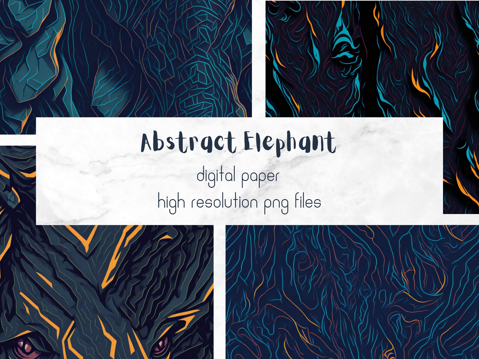 Set of 4 Abstract Elephant Pattern Seamless Digital Papers Digital ...