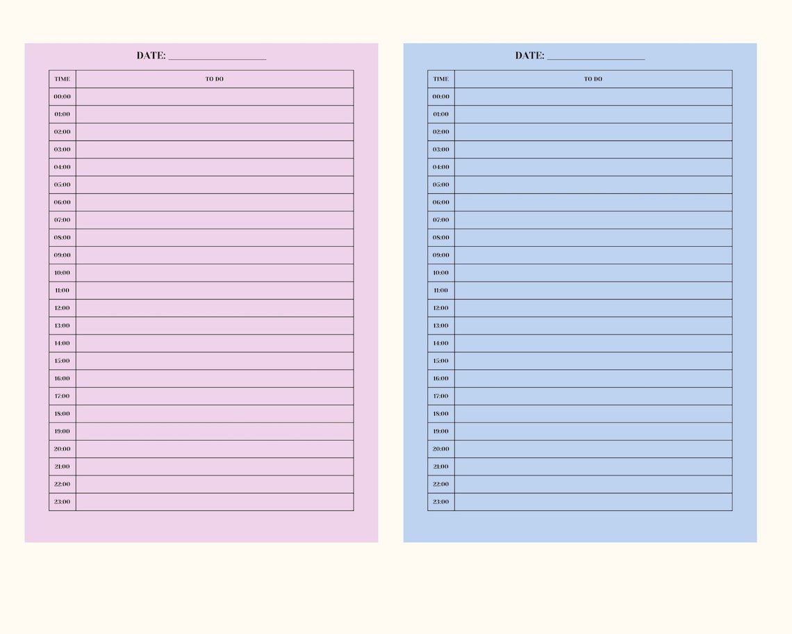Hourly Printable Program Planner in A4, Letter Size, B5 and A5 Sizes ...