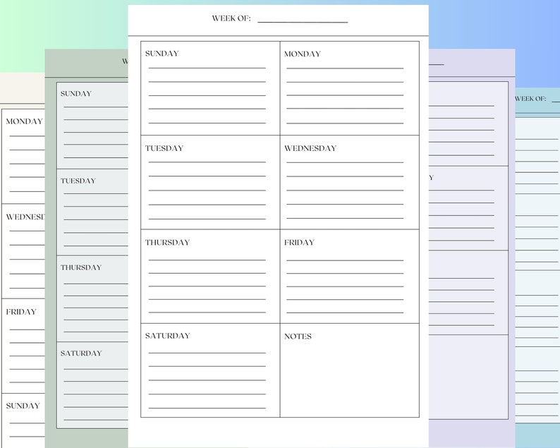 Colorful Weekly Printable Program Planner, A4 and A5 Sizes, Monday and ...