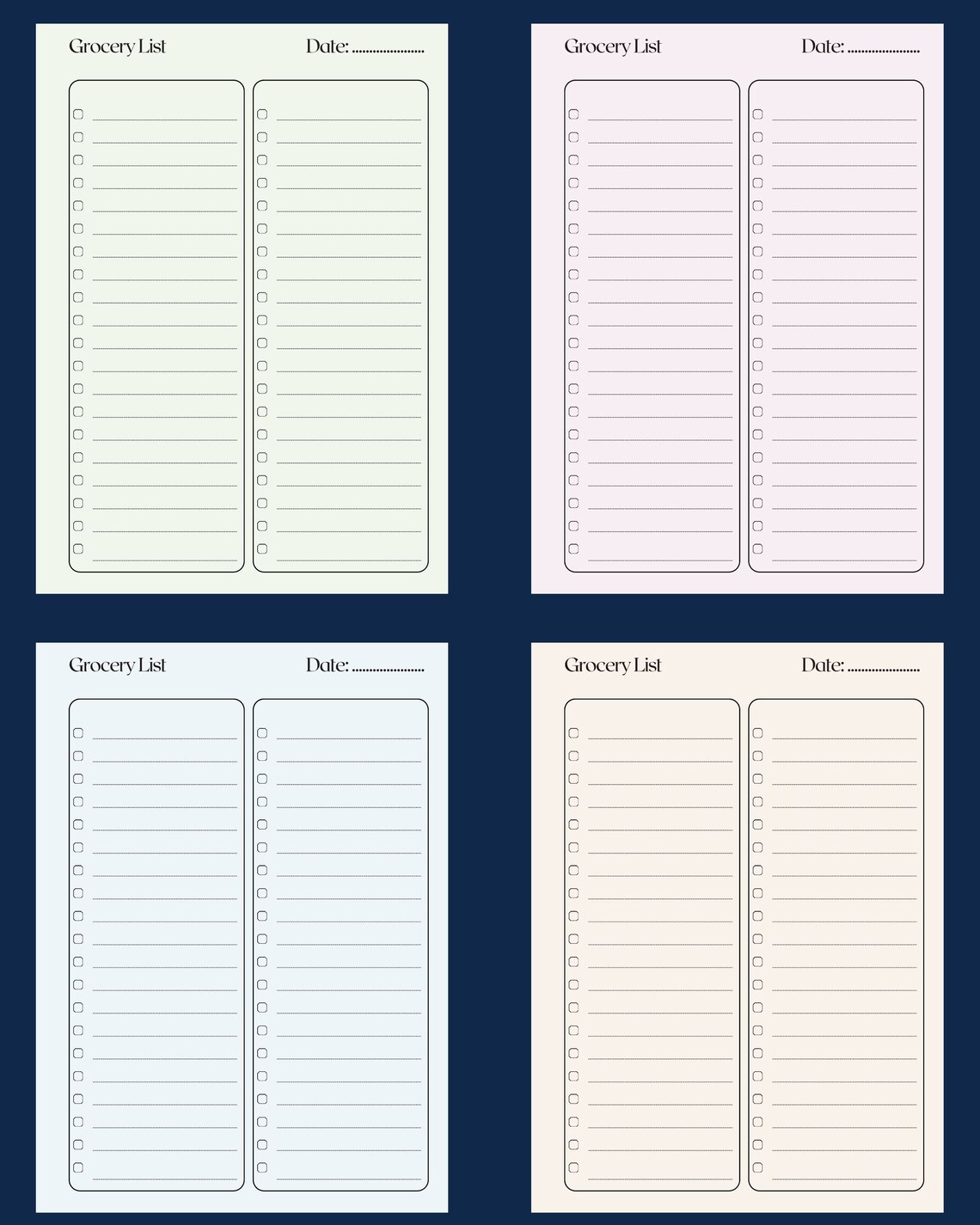 Printable Grocery List Template in A4 and B5 Sizes, Pastel Color ...