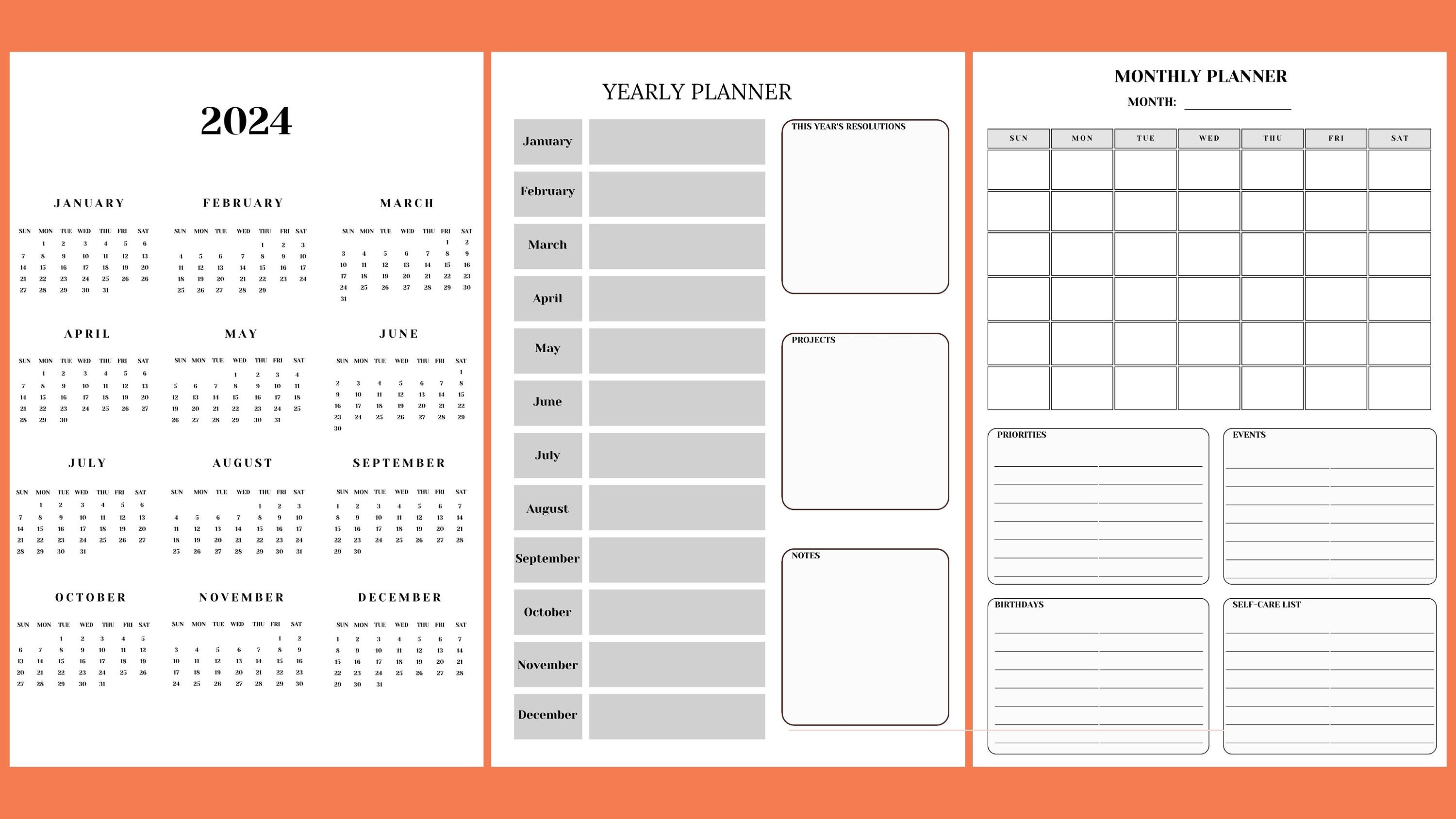 Printable Daily, Weekly, Monthly, Yearly Planners Bundle, A4, Letter ...