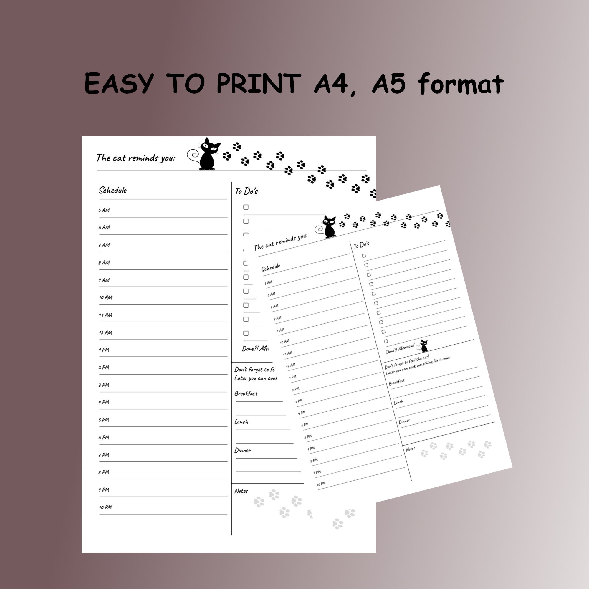 Planner Printable, Cat, to Do List, Instant Download, Schedule, A4, A5 ...