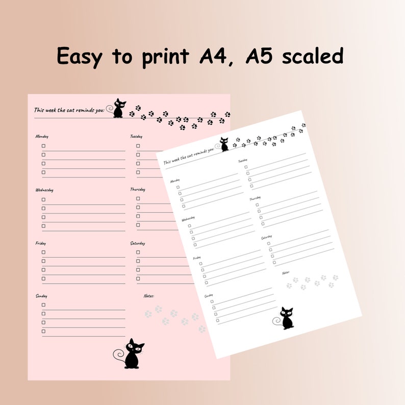 Weekly Planner Printable, Cat, to Do List, Instant Download, Weekly ...
