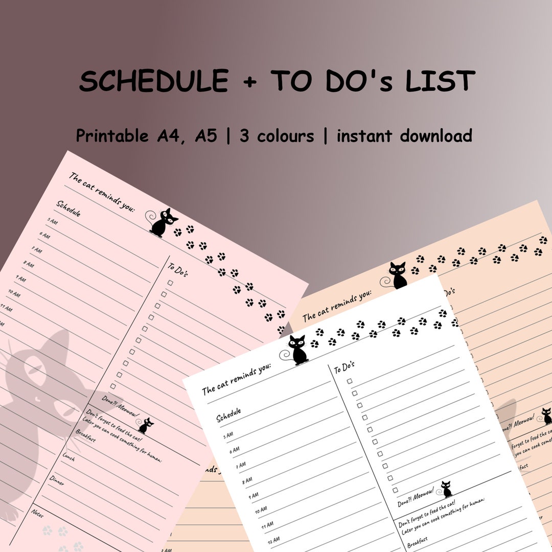 Planner Printable, Cat, to Do List, Instant Download, Schedule, A4, A5 ...