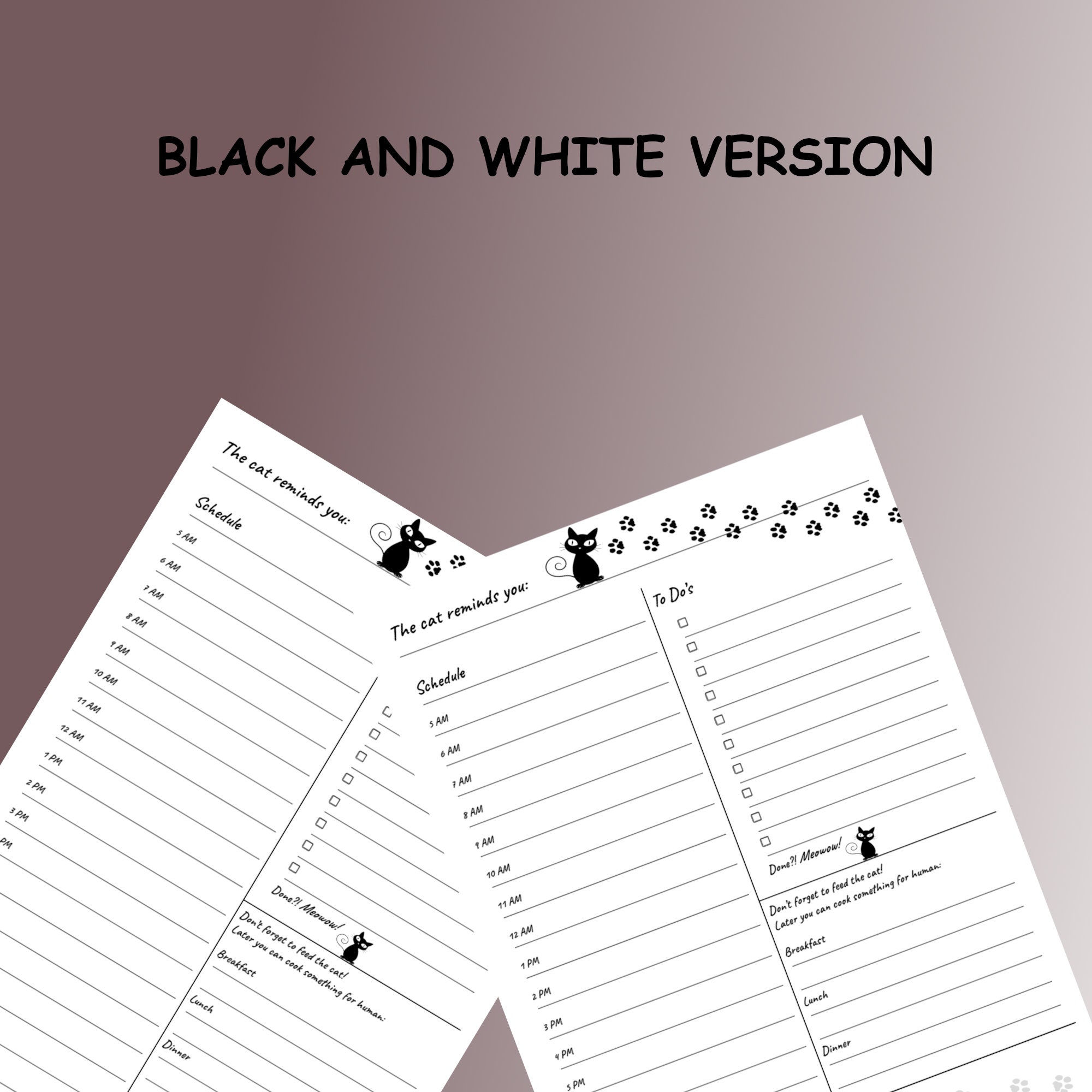 Planner Printable, Cat, to Do List, Instant Download, Schedule, A4, A5 ...