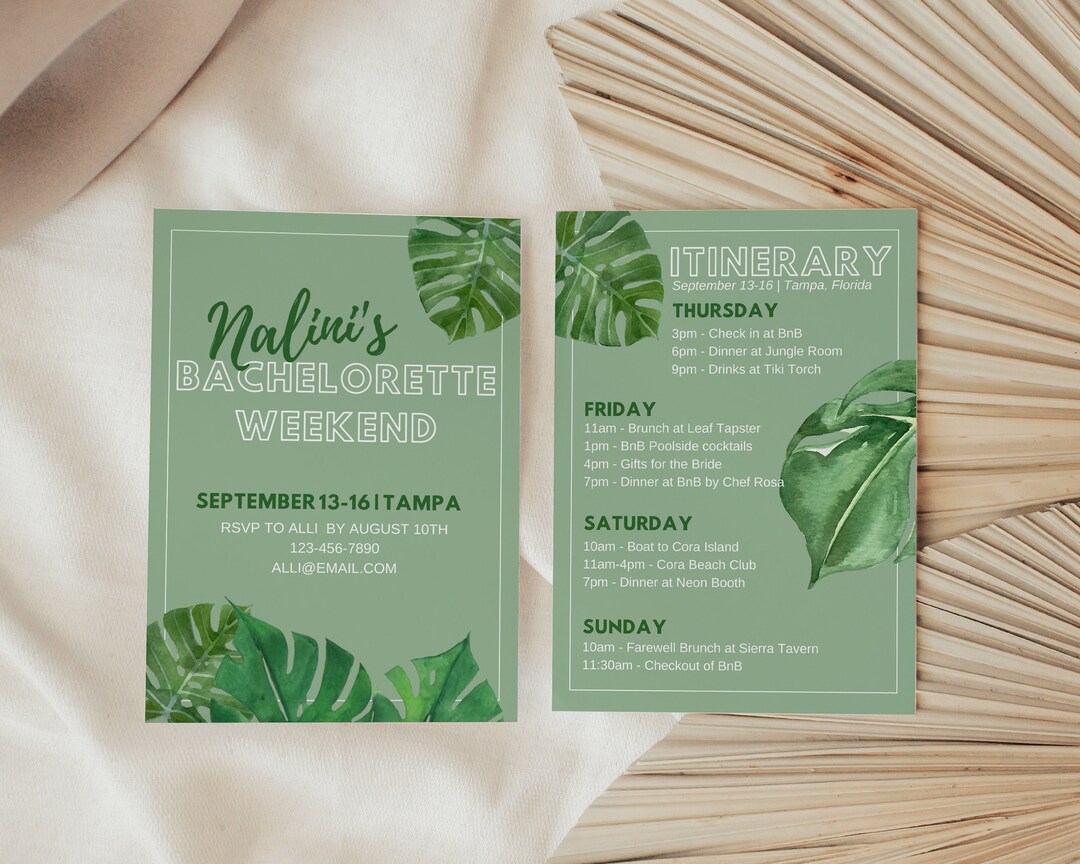 Jungle Bachelorette Invite Itinerary, Plant Bachelorette Invitation ...