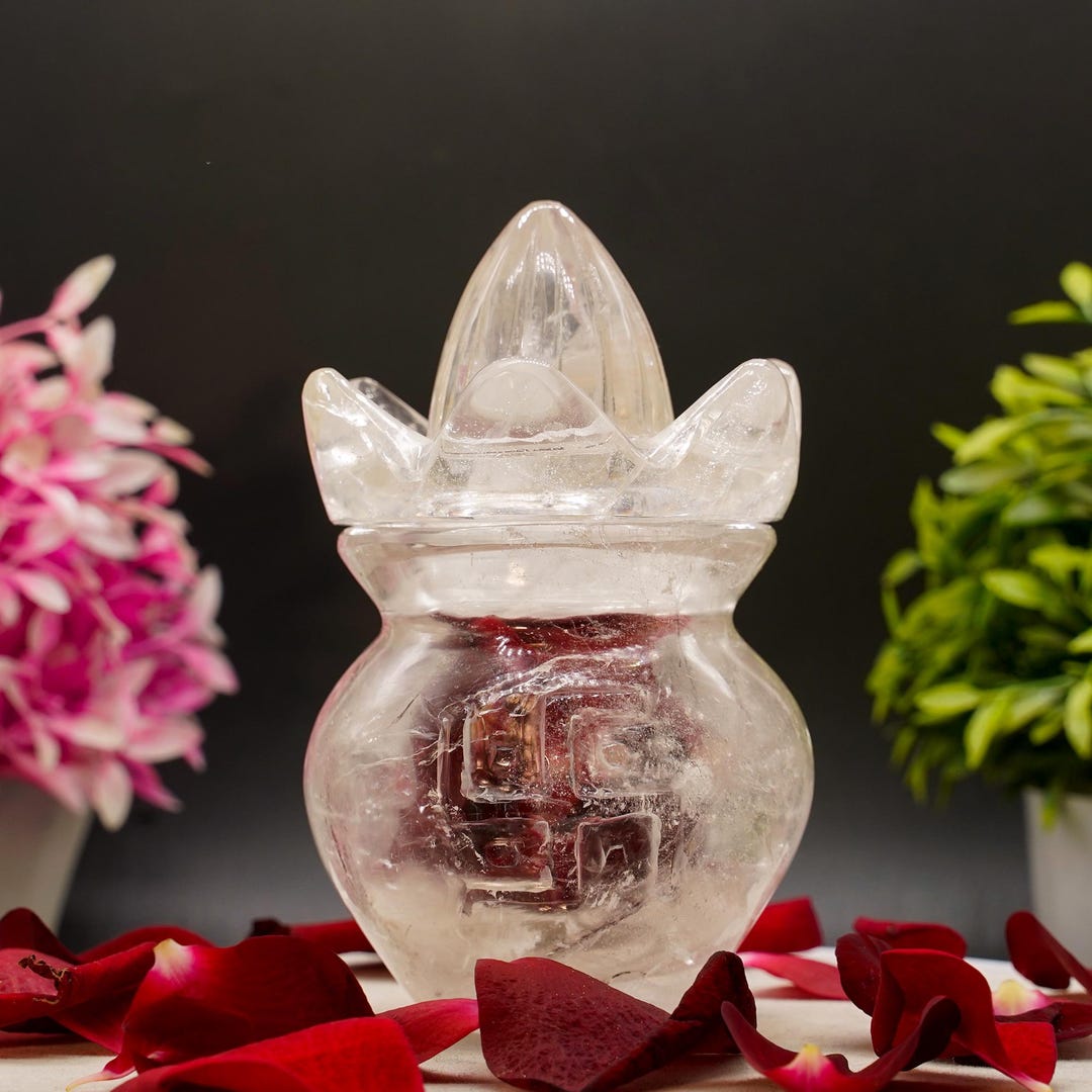 Crystal Kalash With Intricate Swastik Design Carved Crystal Kalash ...