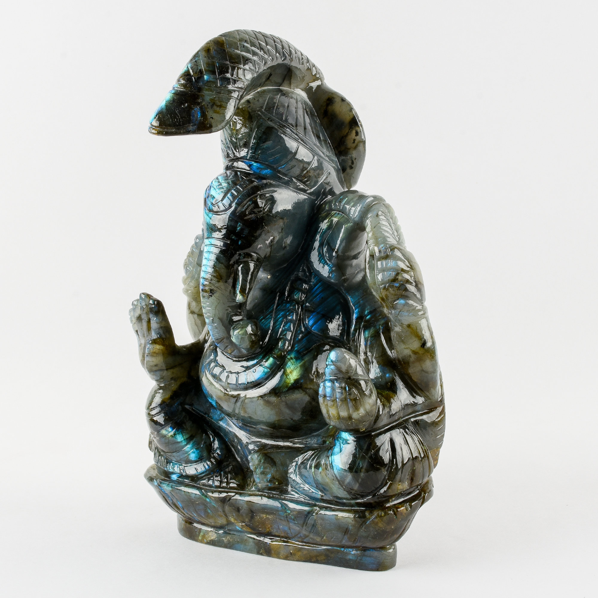 8 Inch Crystal Carved Labradorite Large Ganesha Statue for Home Decor ...