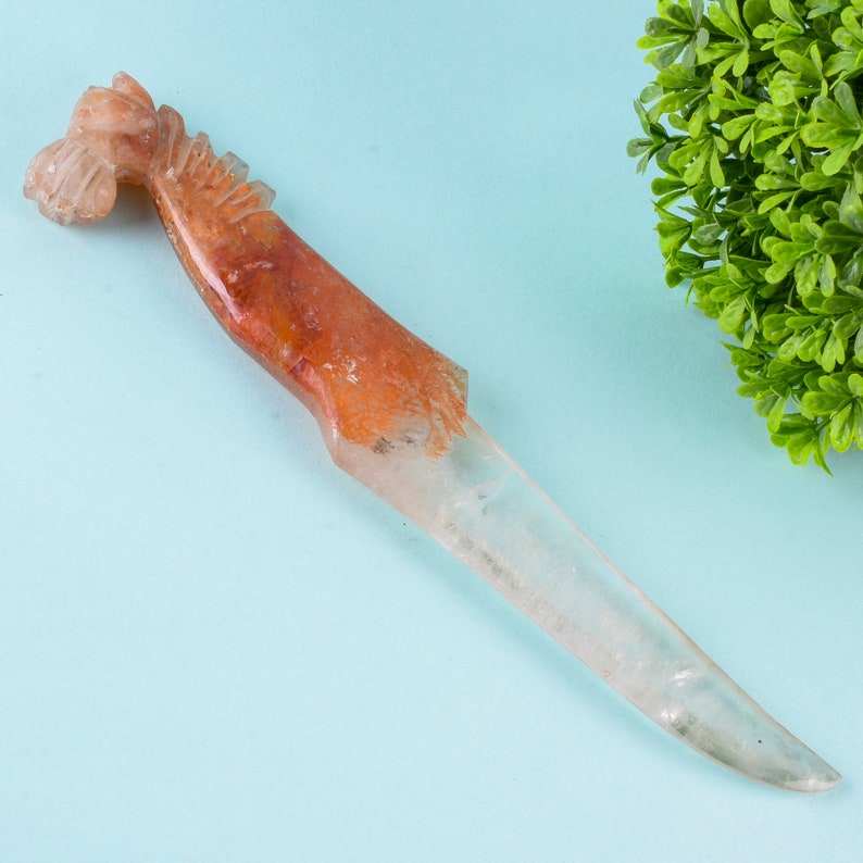 10 Inch Crystal Quartz Gemstone Carved Knives Handmade Sword Home Decor ...