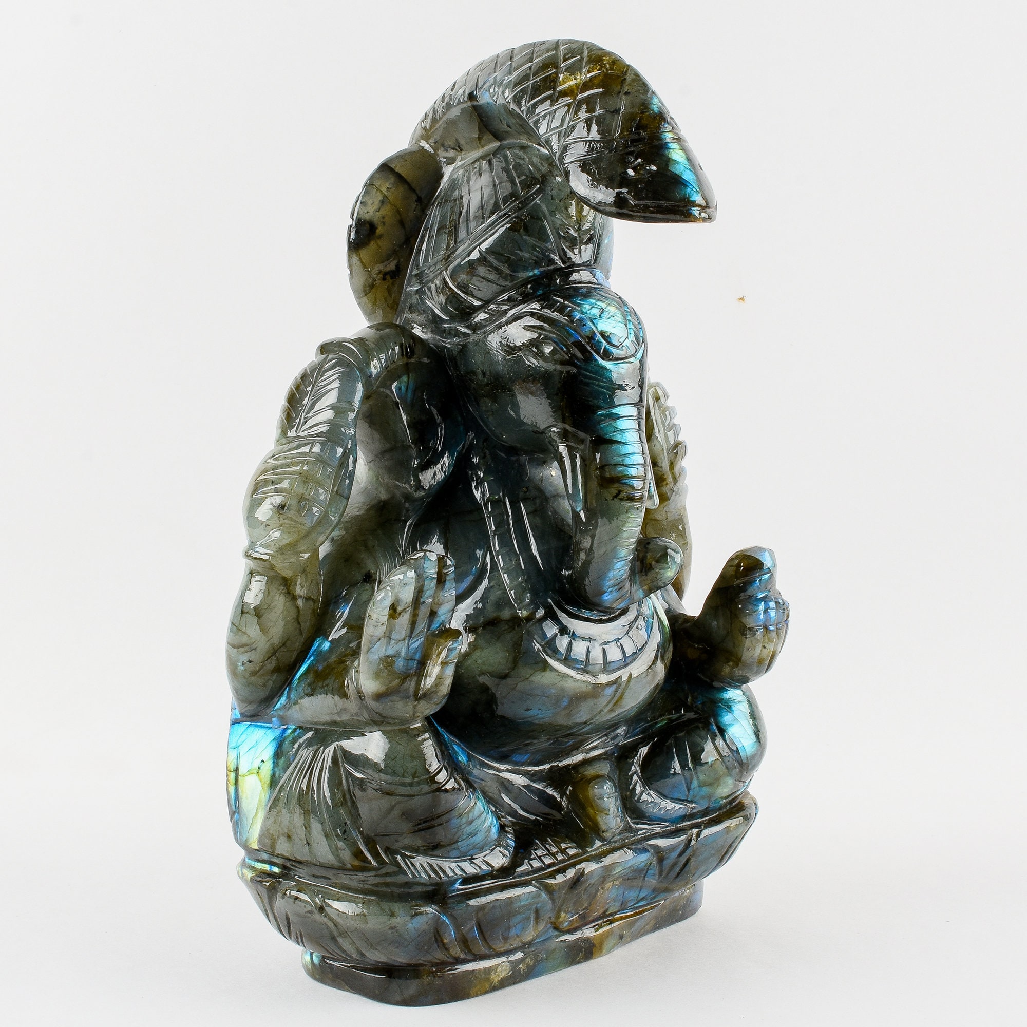 8 Inch Crystal Carved Labradorite Large Ganesha Statue for Home Decor ...