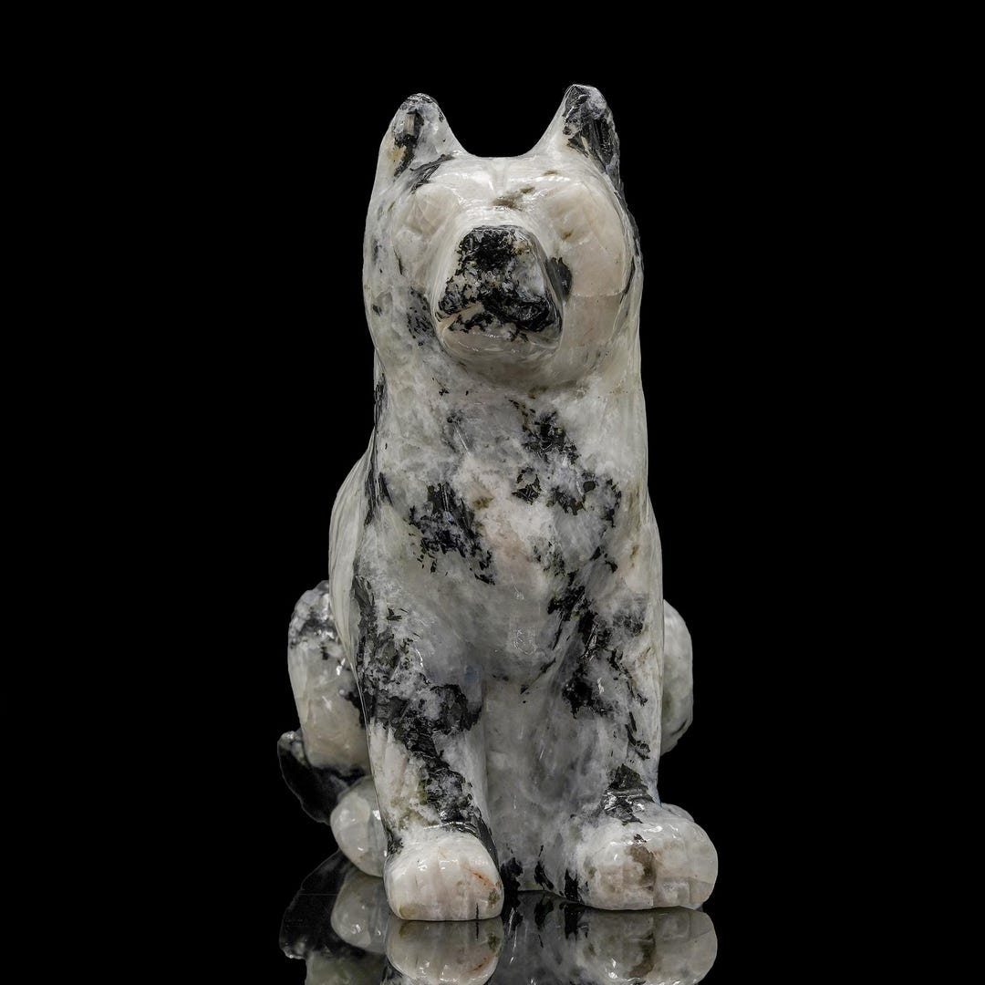 Moonstone Dog Figurine -husky Dog Carving Moonstone Gemstone ...