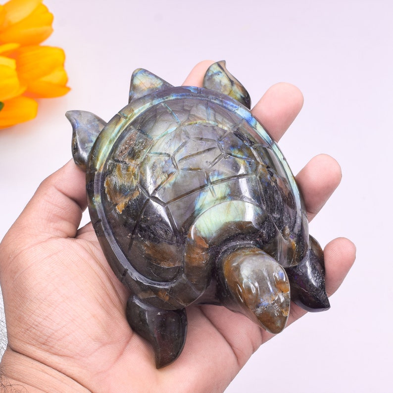 Labradorite Turtle Carving - Handmade Gemstone Figurine, Madagascar ...