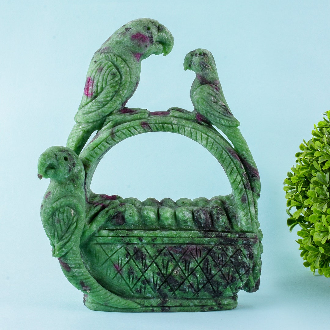 Crystal Parrot Bird Ruby Zoisite Bird Carving, Gemstone Parrot Handmade ...