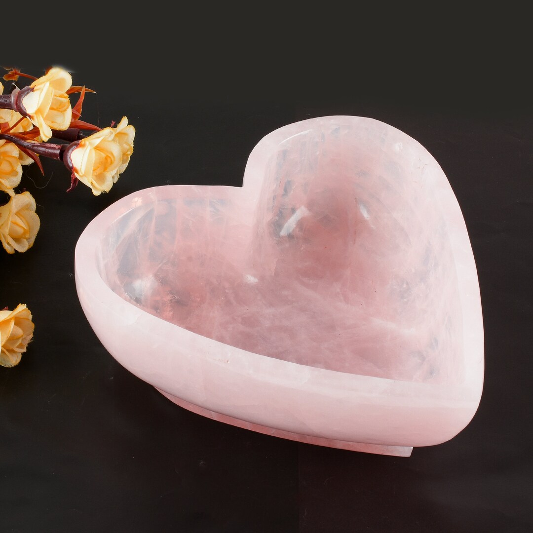 Rose Quartz Bowl Heart Shape Bowl Gemstone Bowl Rose Quartz Carved Bowl ...