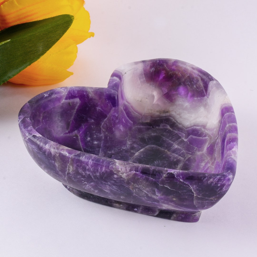 5 Amethyst Bowl, Heart Shape Crystal Carved Bowl, Handmade Bowl ...