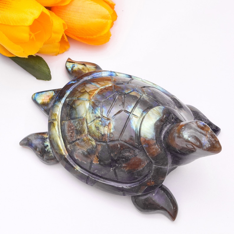 Labradorite Turtle Carving - Handmade Gemstone Figurine, Madagascar ...