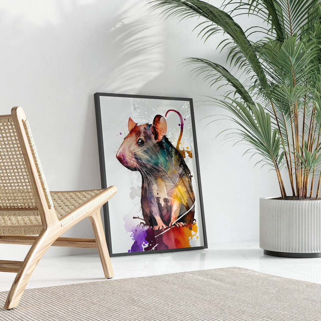 DL Colorful Picture of a Rat, Watercolor Wall Decor, Colorful Artwork ...
