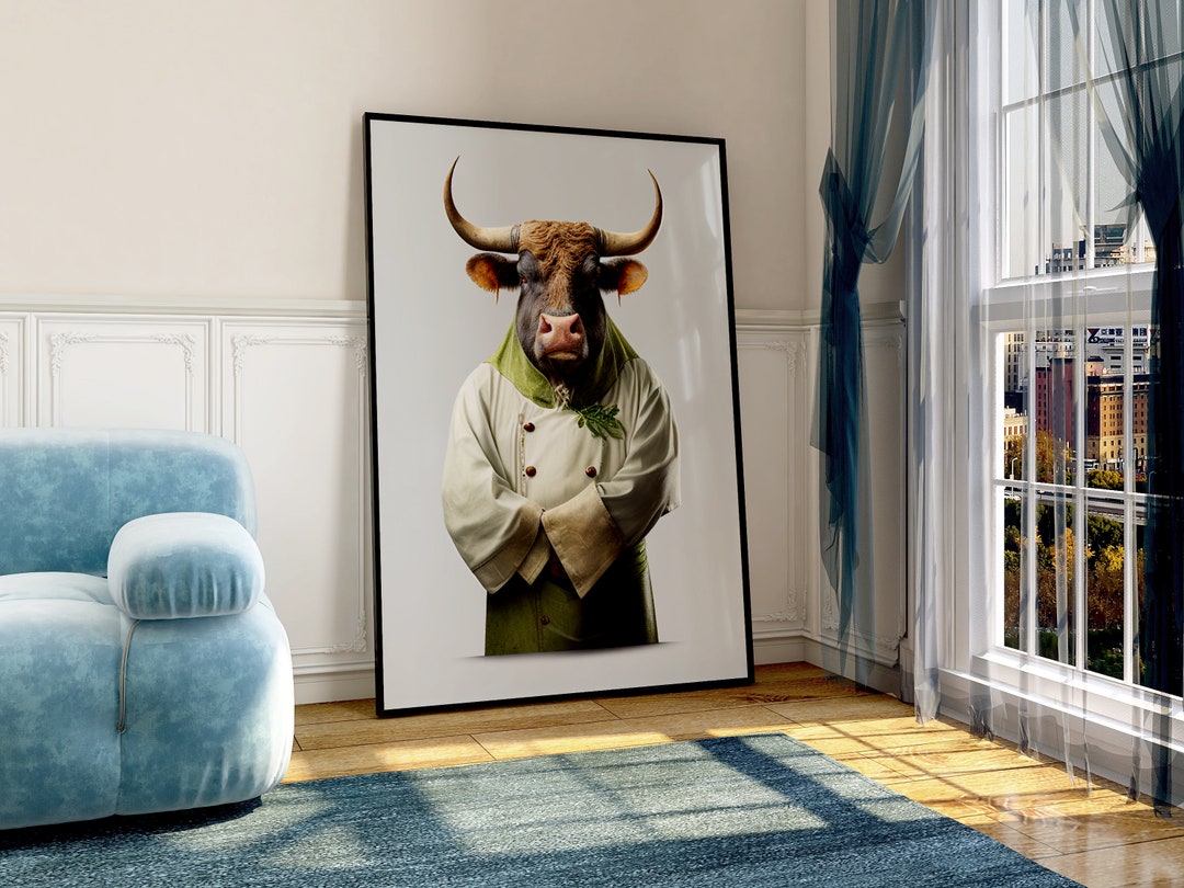 Ox as a Cook Portrait, Renaissance Animal Painting, Altered Art Print ...
