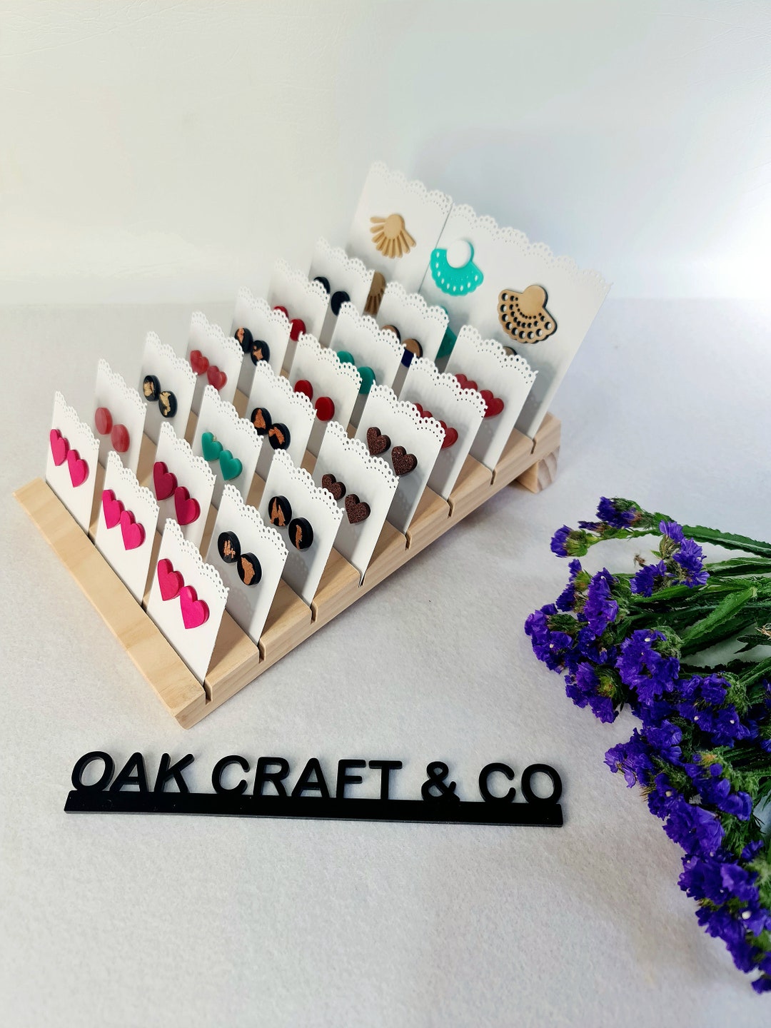 Raised Wooden Earring Display Tray | Counter Display | Crafts | Jewelry ...