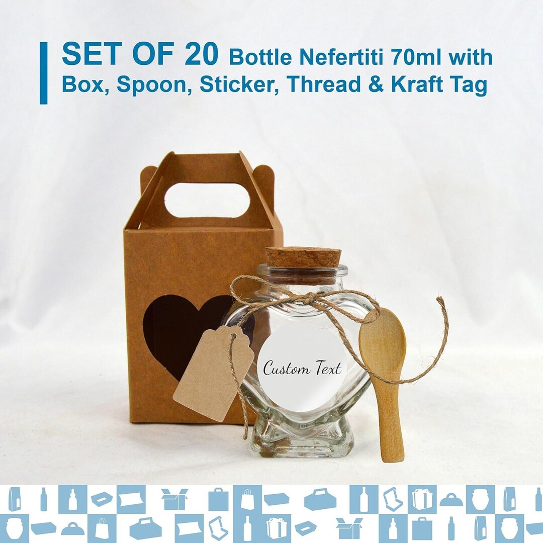 20 Empty Magic Heart-shaped Bottles 70ml With Box, Kraft Label, Jute ...