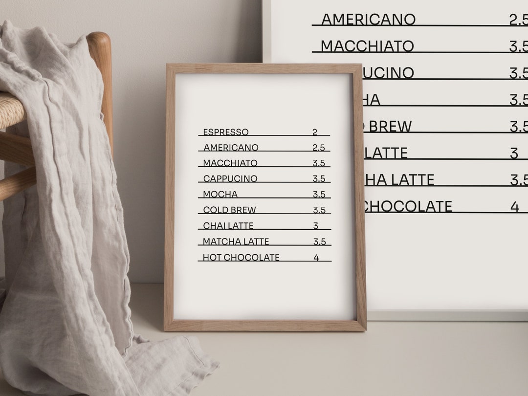 Coffee Shop Menu Print - Digital Poster - Wall Art - Kitchen Wall Print ...
