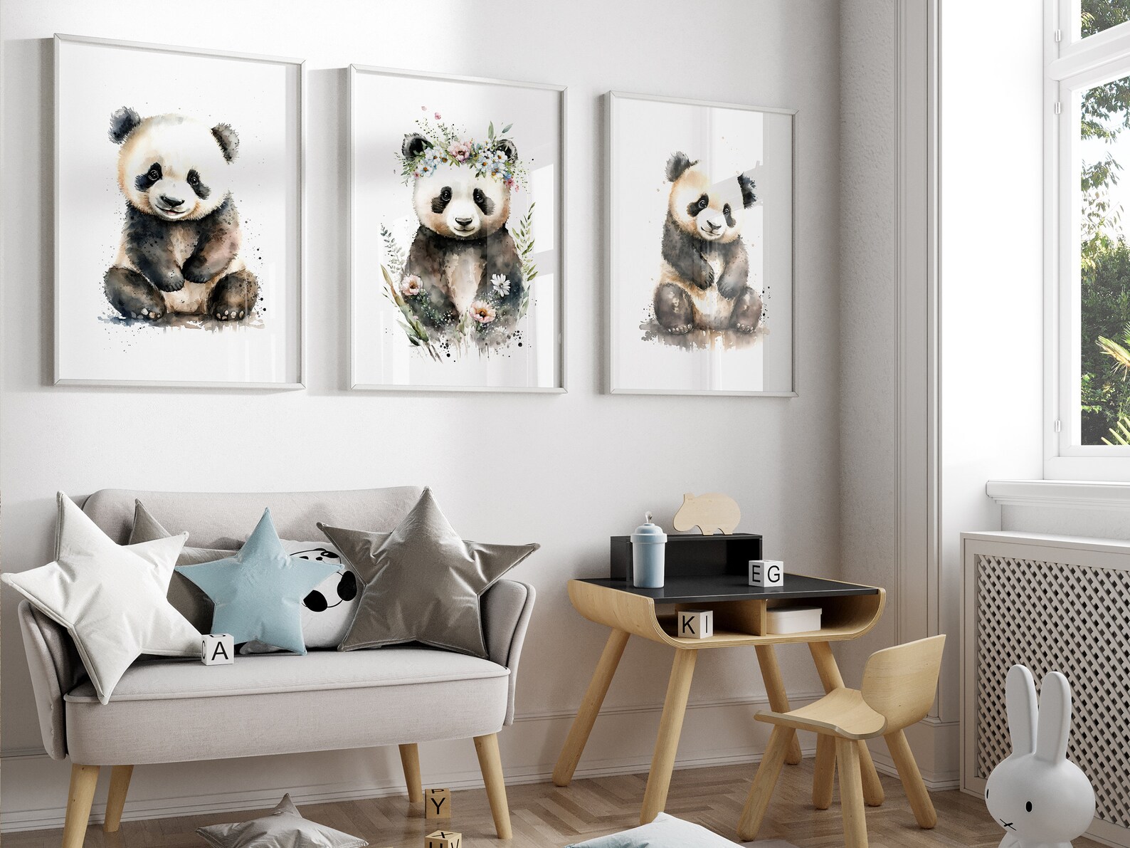 Wall Art | Baby Panda | Kids Room Art | 3piece Wall Art | Digital ...