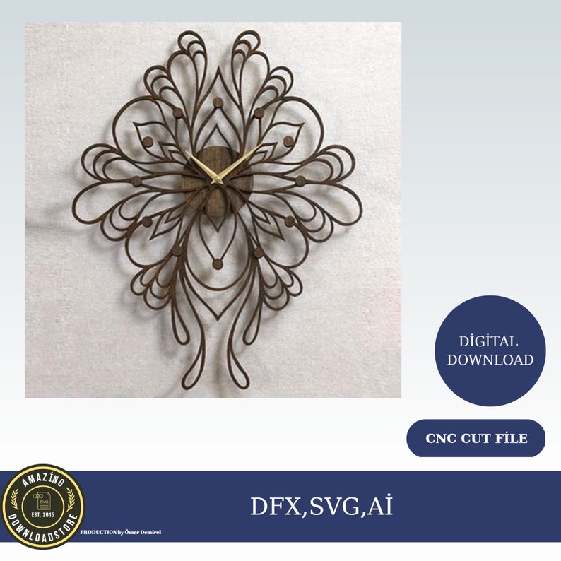 Decorative Wall Clock.laser Cut Files SVG, DXF, CDR, Vector Plans ...