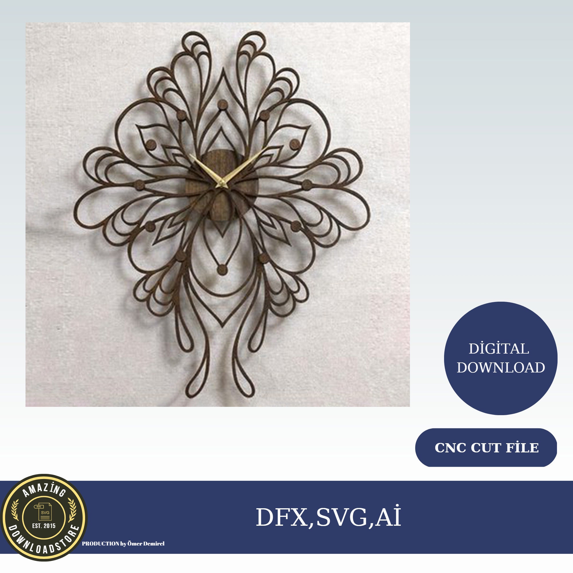 Decorative Wall Clock.laser Cut Files SVG, DXF, CDR, Vector Plans ...