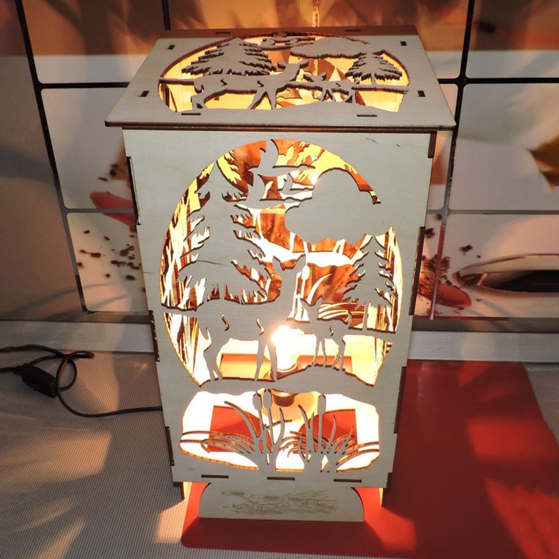 Laser Cut Wooden Table Lamp Svg 1 Pattern Glowforge Table - Etsy