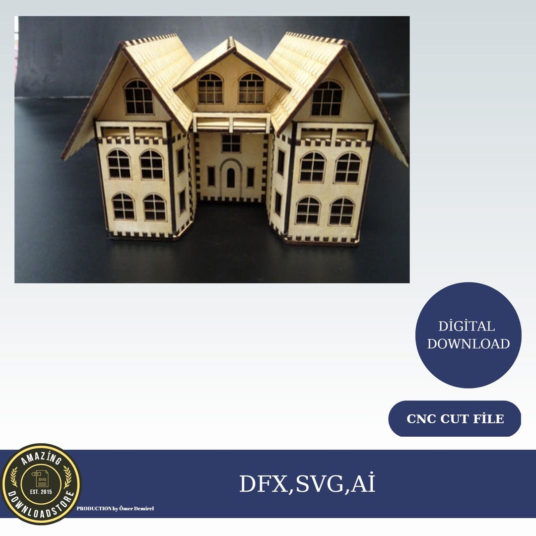 Box Laser Cut House. House Laser Cut Templates. File for Cnc. Ai, Cdr ...