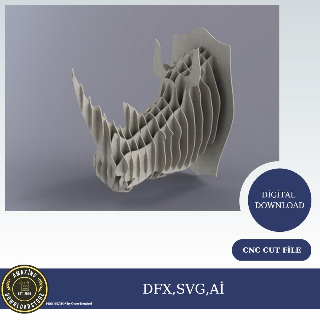 3D Rhino Head Decor SVG DXF CDR Files Layered Svg Files for Cricut ...