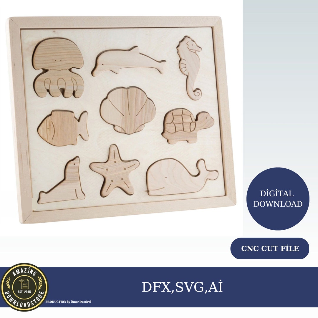 Montessori Sea Animals Wooden Puzzle for Kids SVG, DXF File for Laser ...