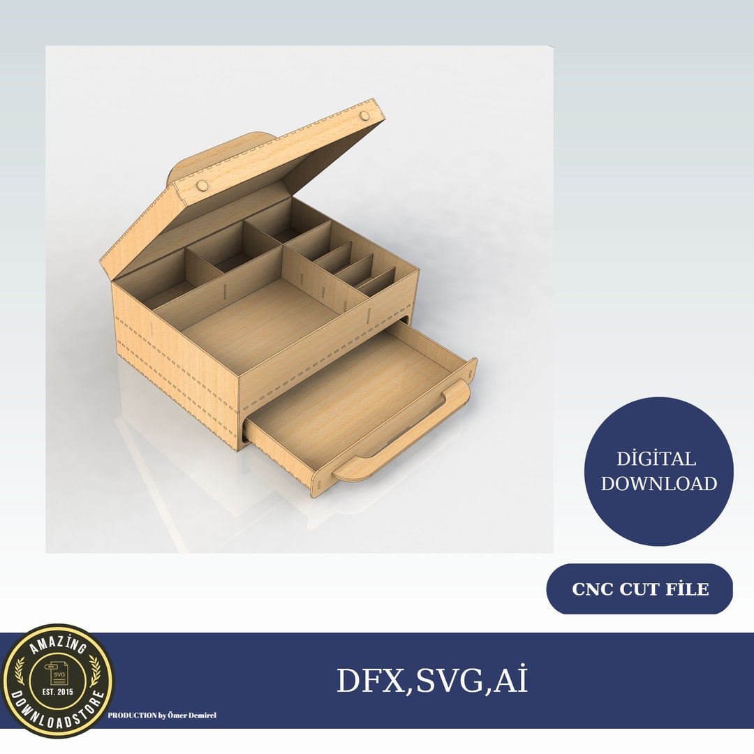 Storage Box With Drawers Organizer SVG Laser Cut Files, Cnc File Closet ...