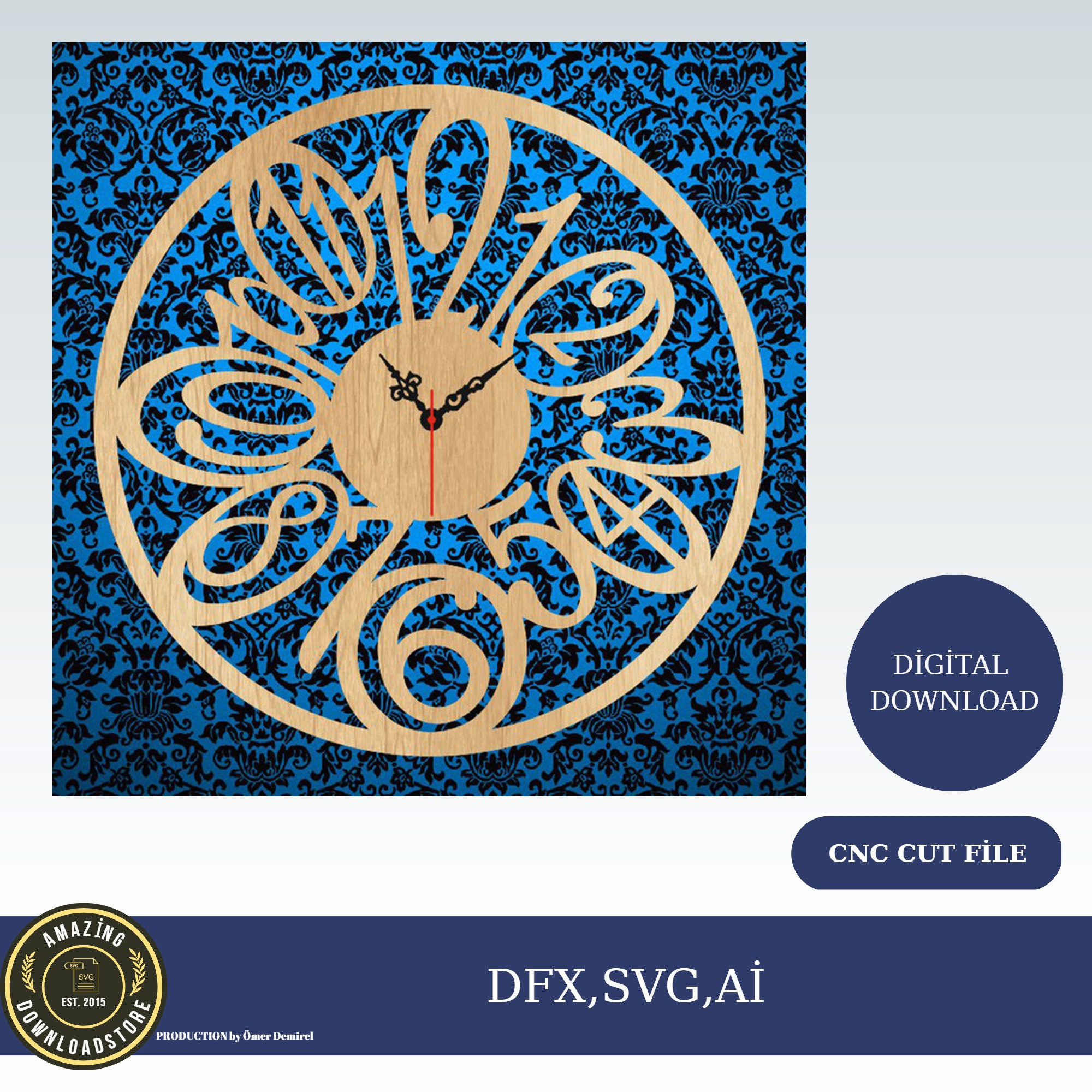 Decorative Wall Clock.laser Cut Files SVG, DXF, CDR, Vector Plans ...