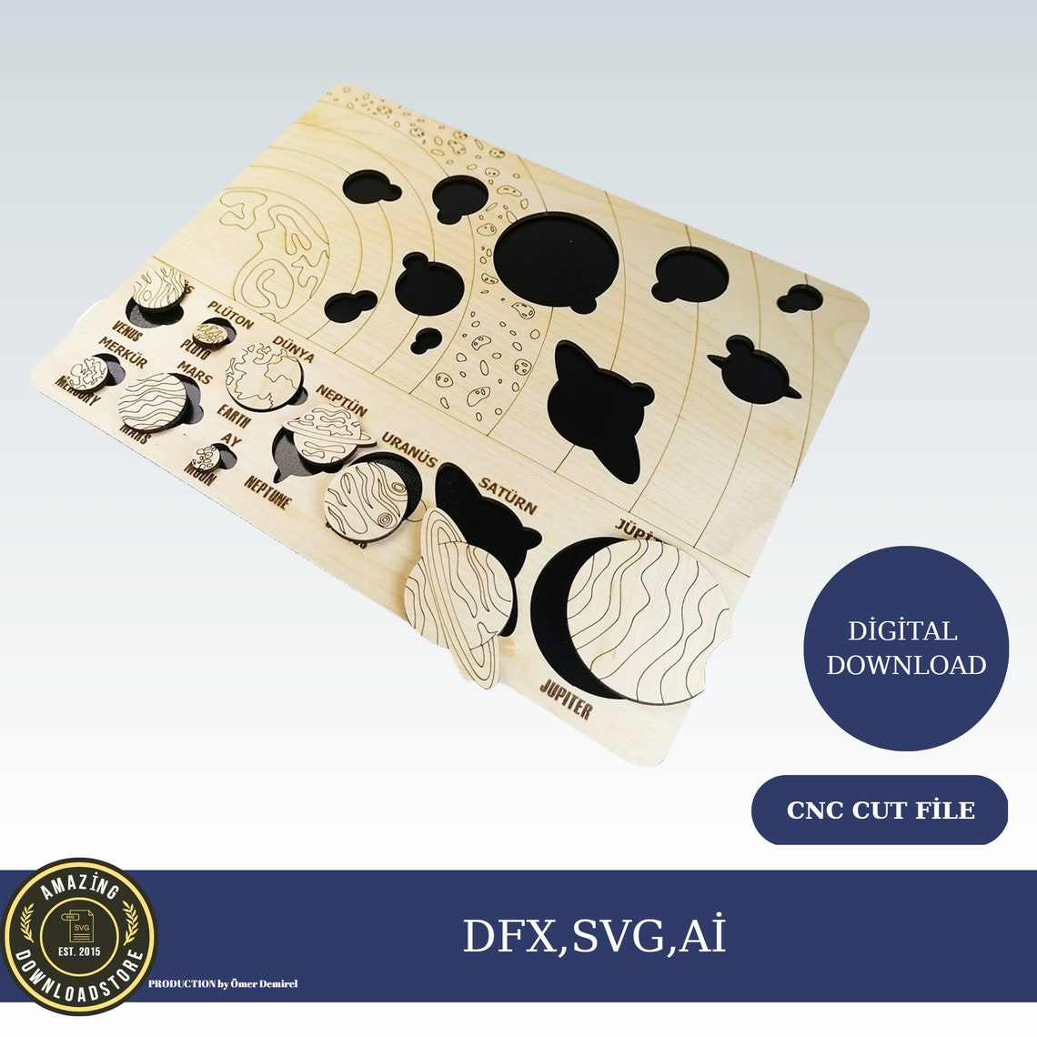 Solar System Wooden Jigsaw Toys Svg, Educational Puzzle Laser Cut Svg ...