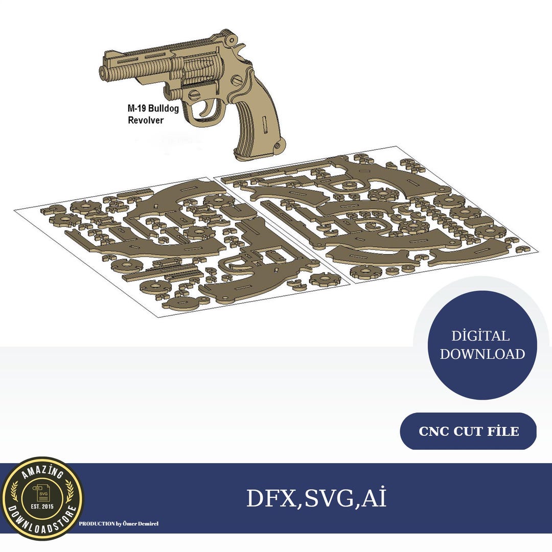 Bulldog Revolver Gun Dxf File for Laser CNC SVG Plan Laser Cut File ...