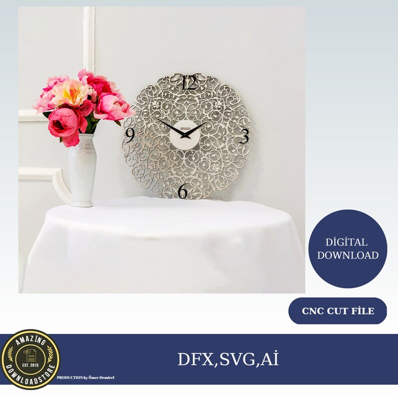 Decorative Wall Clock.laser Cut Files SVG, DXF, CDR, Vector Plans ...