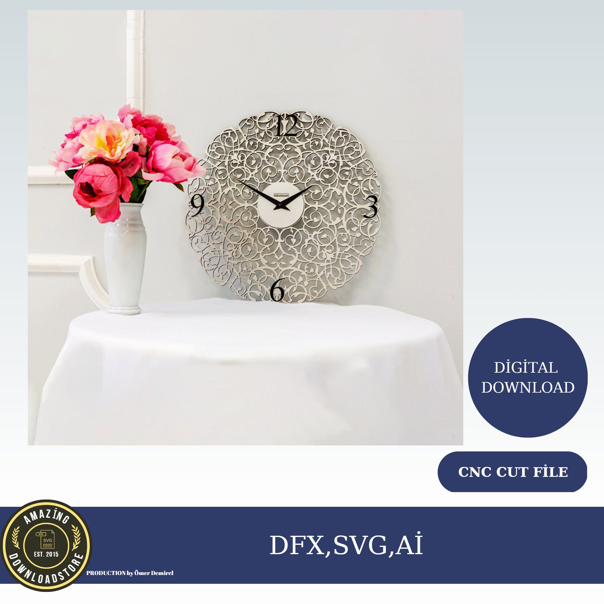 Decorative Wall Clock.laser Cut Files SVG, DXF, CDR, Vector Plans ...