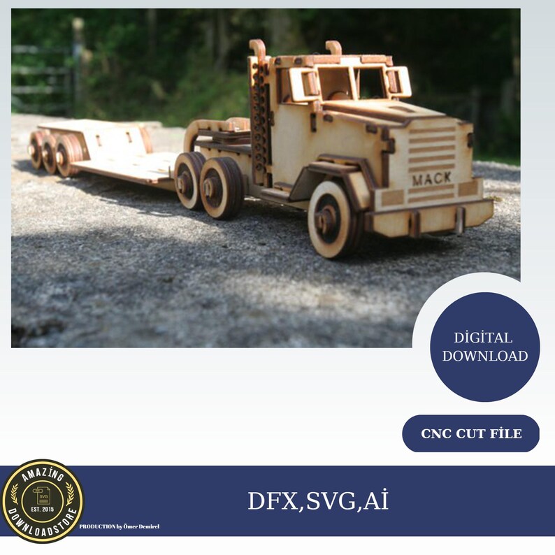 Trailer Mack Laser Cut Wooden 3D Puzzle Toy, Digital File, Laser ...