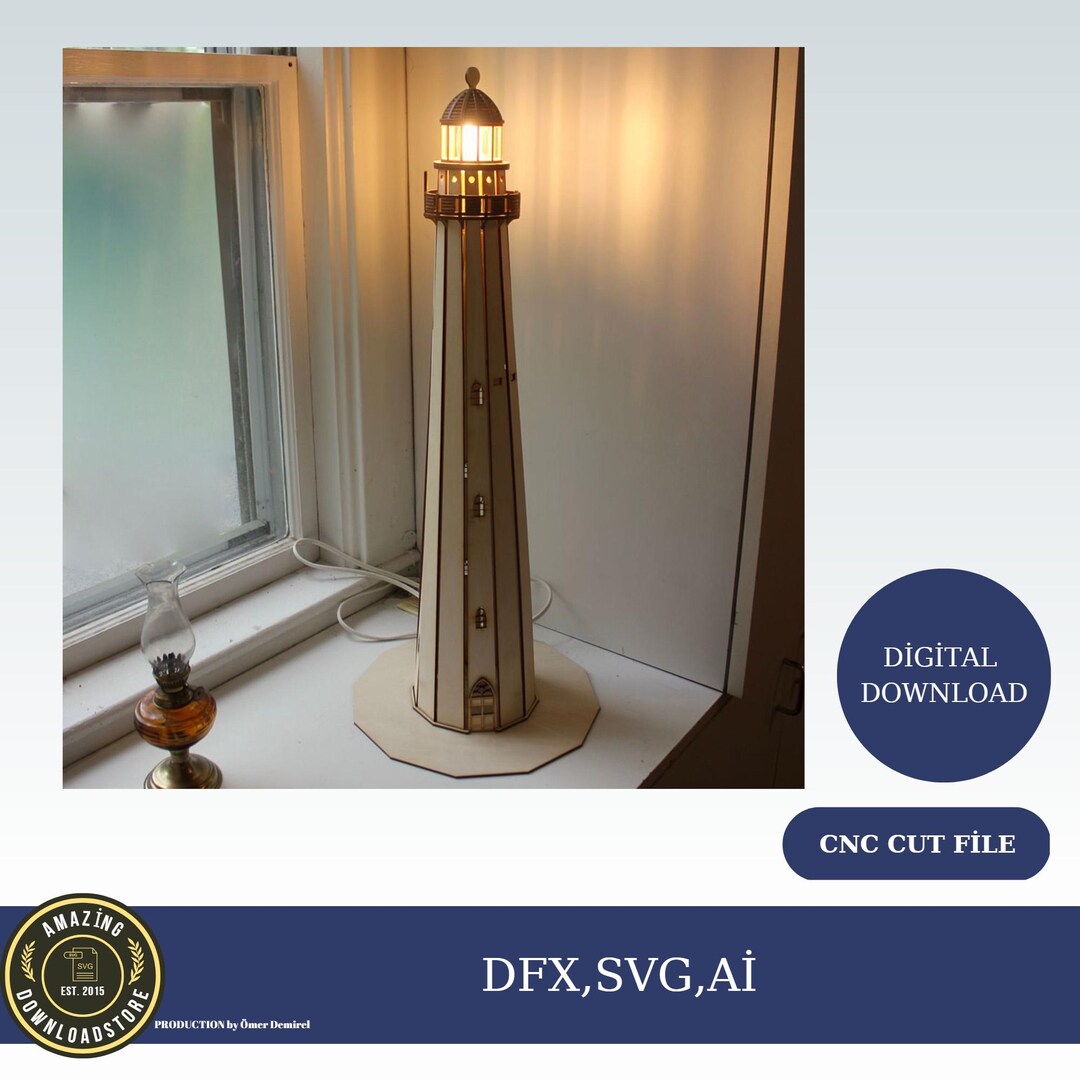 Lamp Lighthouse. Laser Cut Files SVG, DXF, CDR, Vector Plans Glowforge ...