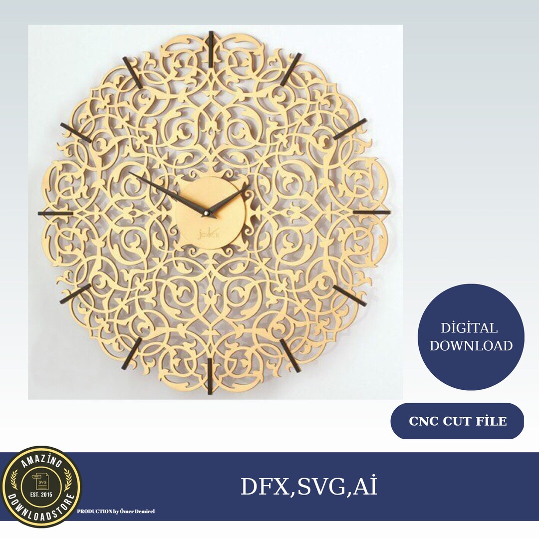 Decorative Wall Clock.laser Cut Files SVG, DXF, CDR, Vector Plans ...