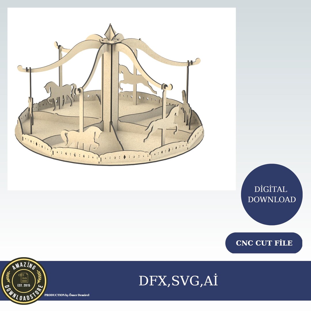 3D Carousel Laser Cut File SVG Wooden Carousel File for Laser DXF Cut ...