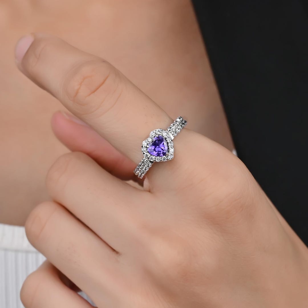 Elevated Heart Ring S925, Sparkling Blue Heart Ring, Gift for ...