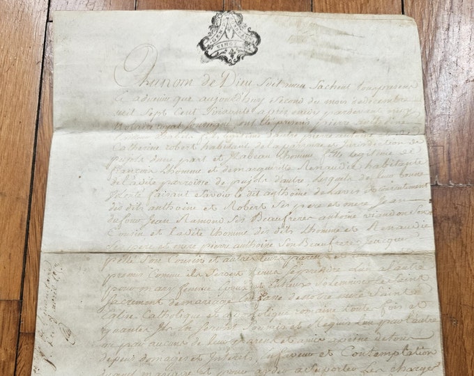 Antique French Handwritten Wedding Document From 1792. Late 18th ...