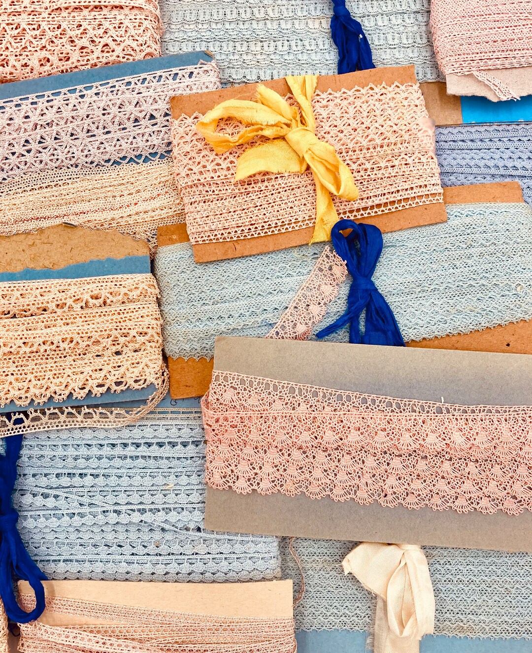 Small Vintage Laces Collection in Blue, Pink and Salmon. 1950s, From an ...