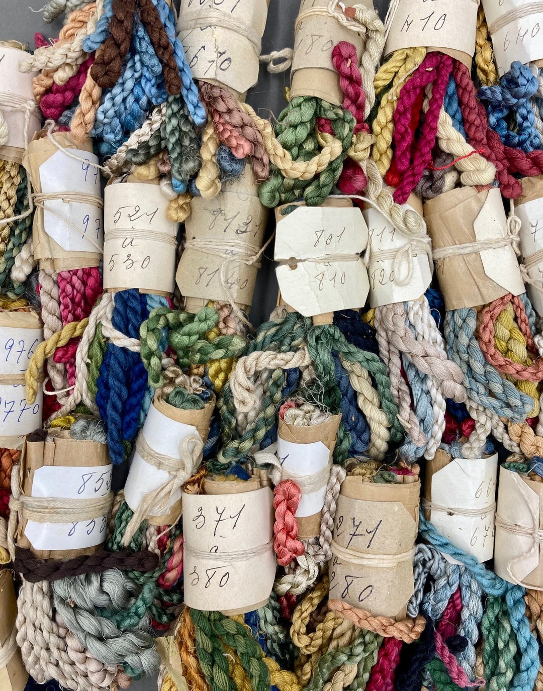 Antique Silk Trim Sample Lot. 2 Sets, Twisted Cord Samples. Scrap ...