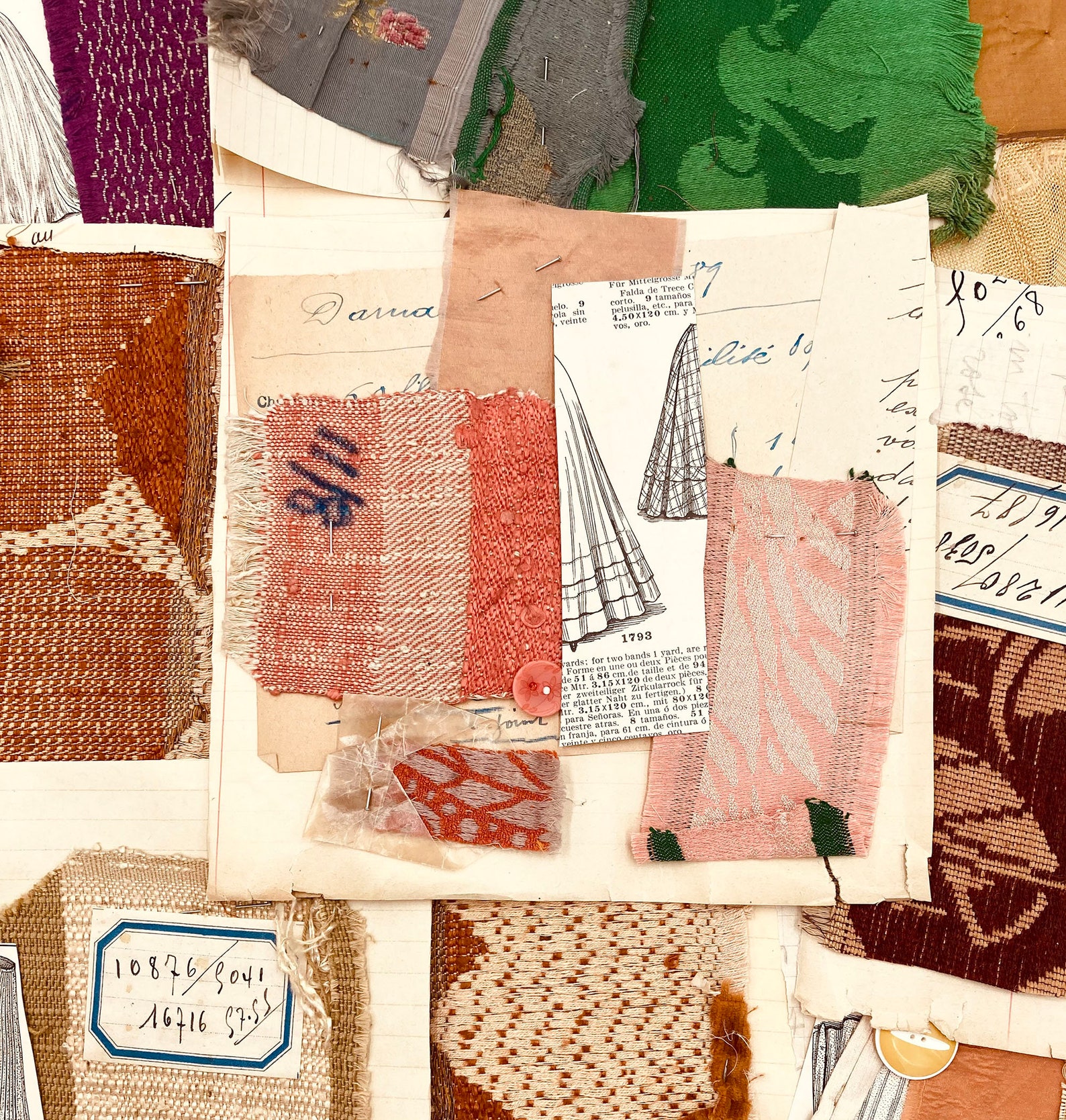 Antique Paper and Textile French Set. Fabric Pieces Pinned to - Etsy