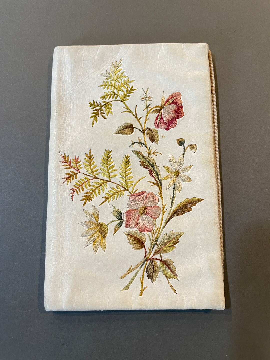 Antique Handmade Leather Folder. Hand-embroided Floral Motifs. Silk ...