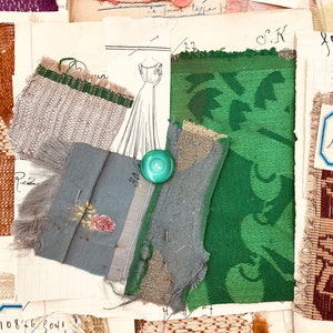 Antique Paper and Textile French Set. Fabric Pieces Pinned to a Book ...