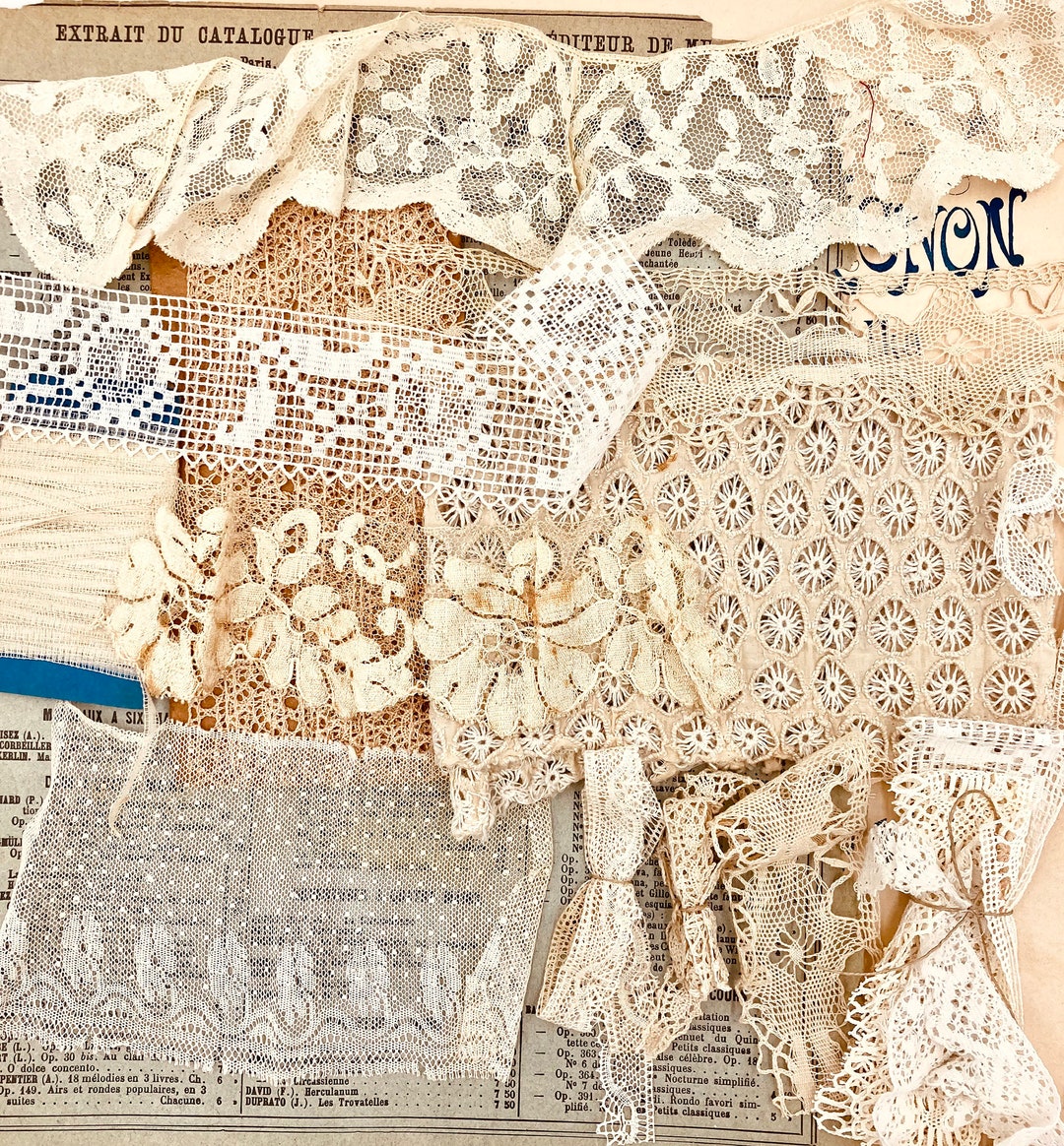 Antique French Ephemera Lace and Trim Grab Bag. Fine Embroidered Mesh ...